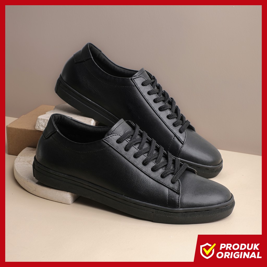 Jual MARK FULL BLACK ORIGINAL x KENZIOS Sepatu Sneakers Kulit Asli Pria Kets Casual Santai ...