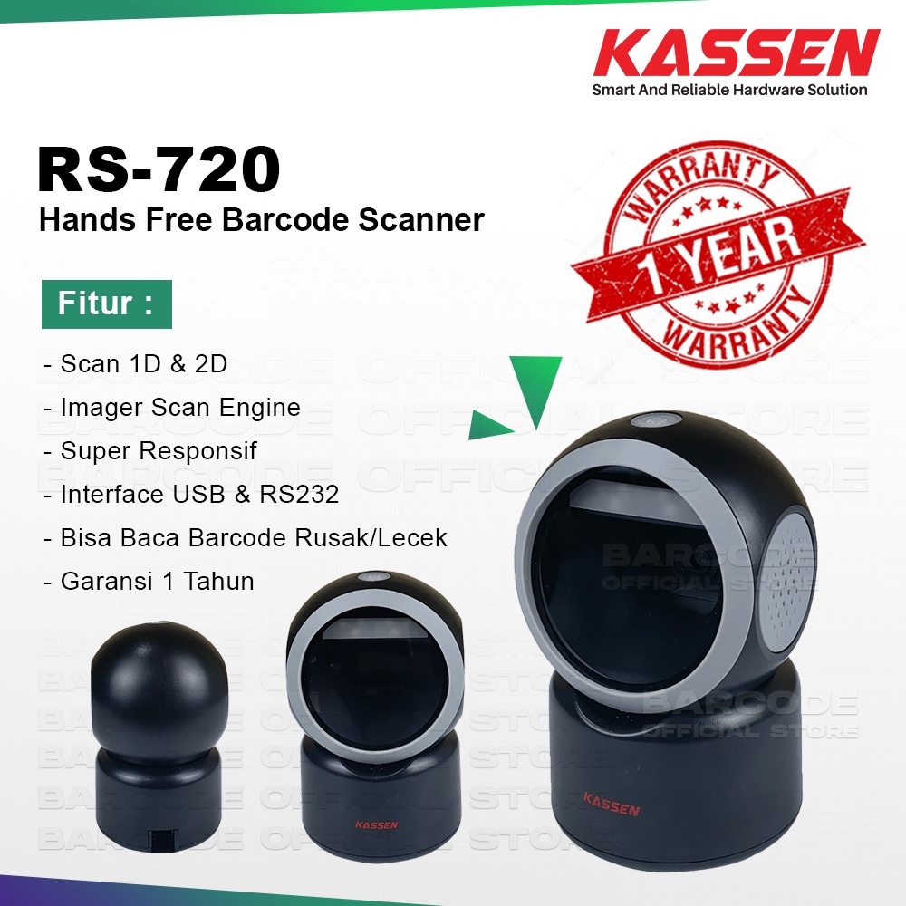 Jual Scanner Barcode Kassen RS720 Black 2D Omni Directional USB ...
