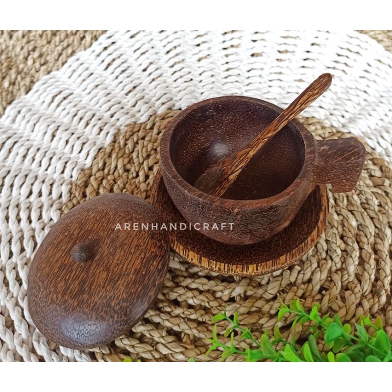 Jual ARENHANDICRAFT cangkir set kayu aren (cangkir, alas, tutup, sendok ...