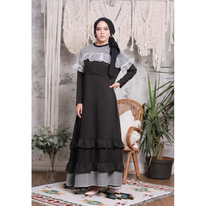 Jual PREMIUM HIJAB ELLYSHA SUPER CALLA GLITTER EXCLUSIVE DRESS BLACK ...