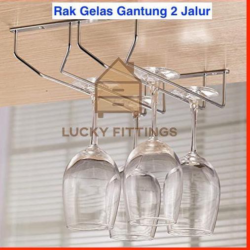 Jual Rak Gelas Gantung 2 Jalur STAINLESS DOUBLE Baris Wine Minibar Cabinet Holder Hanger (KODE ...