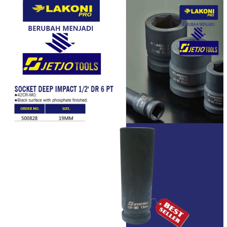 Jual Jetjo Tools 500828 Mata socket panjang deep Impact socket 1/2" DR ...