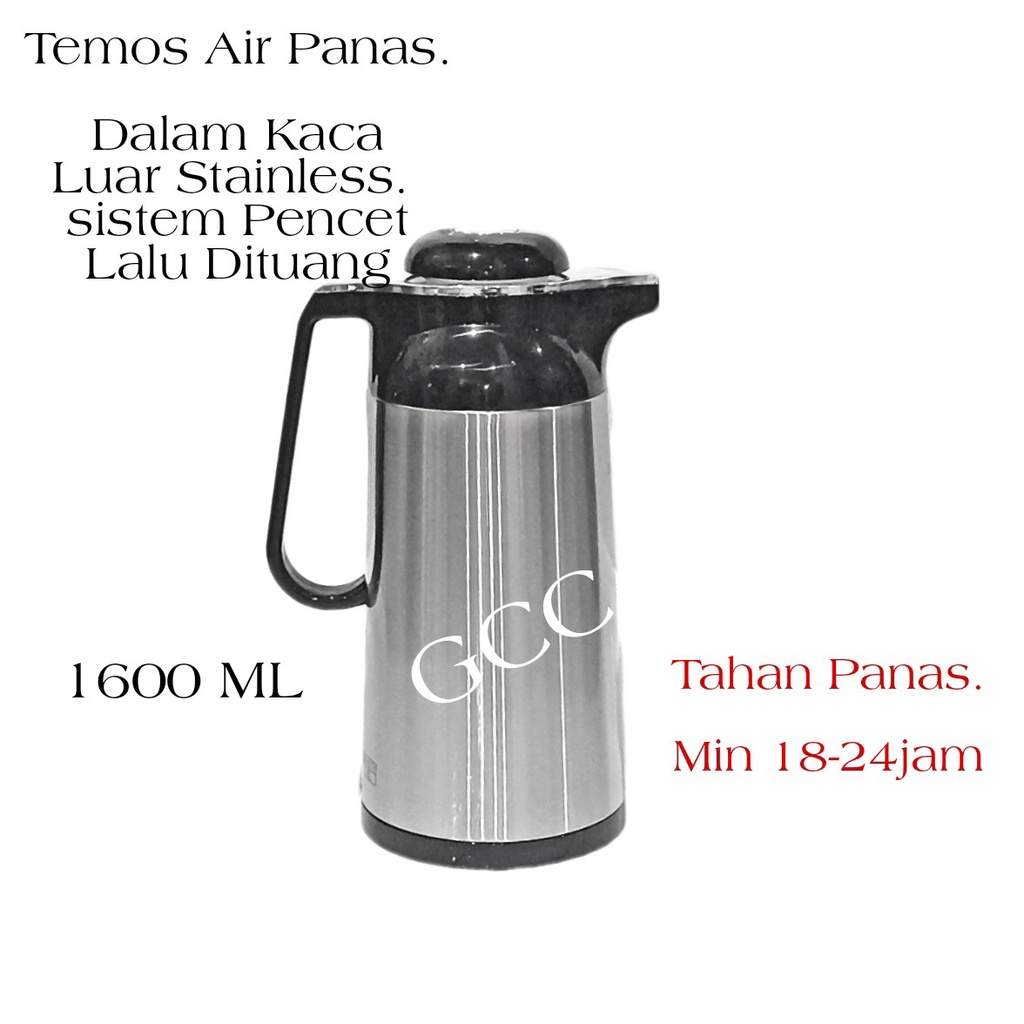 Jual A1 Termos Delvonta Stainless Tabung Kaca Tahan Panas hingga 24 Jam Kapasitas 1600ML Free ...
