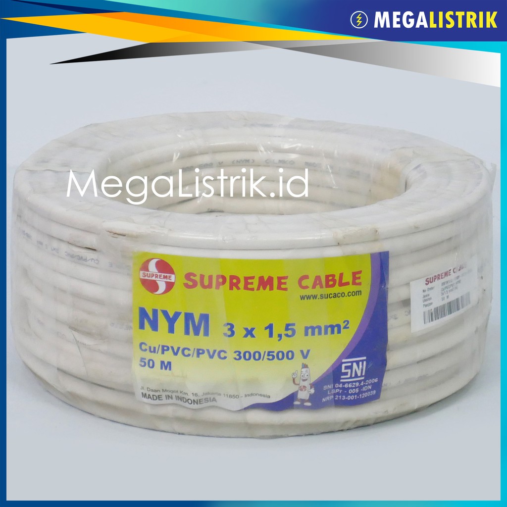Jual SUPREME NYM 3X1.5 ( 50 METER ) / KABEL LISTRIK PUTIH KAWAT TEMBAGA 3 X 1.5 MM / 3X1,5 / 3 X ...