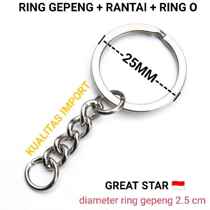 Jual RING GEPENG+Rantai+RING O/gantungan kunci tebal/ ±100 Pcs/pak ...