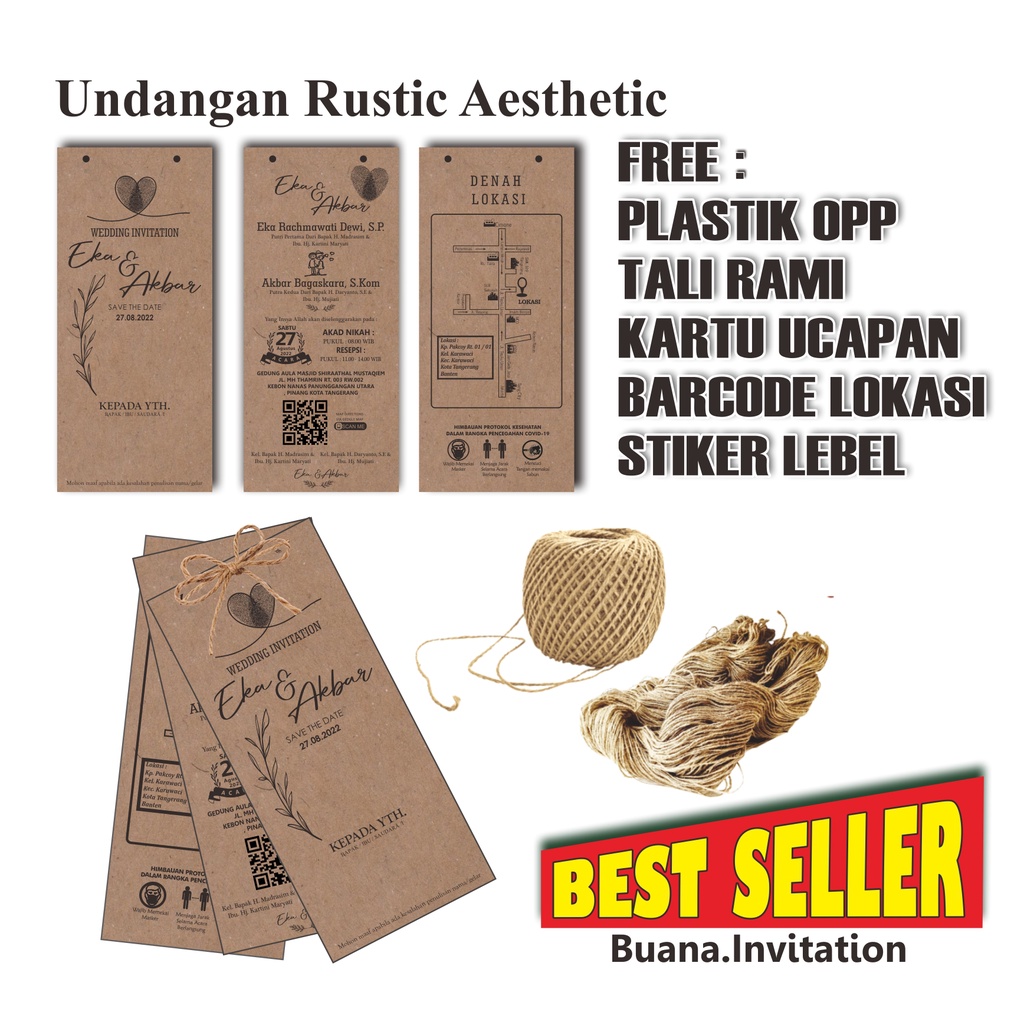 Jual UNDANGAN NIKAH AESTHETIC KRAFT, 3 LAPIS, TALI RAMI, UNDANGAN ...