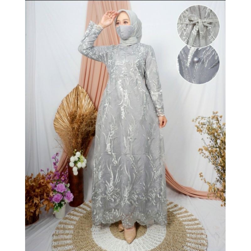 Jual GAMIS BUSUI NAMIRA/TILE FULL BRUKAT MUTIARA/SIZE S M/L/XL/XXL/3L/DRESS KONDANGAN/GAMIS ...