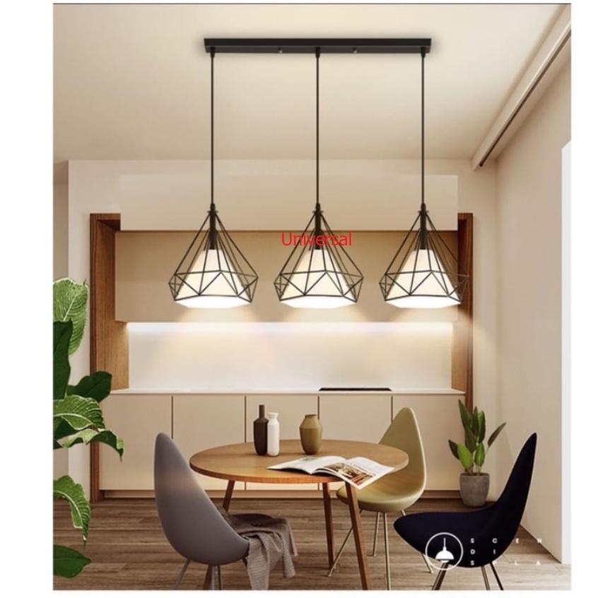 Jual Lampu gantung Diamond minimalis Industrial Resto 3 in 1, Meja makan, mini bar, cafe, teras ...