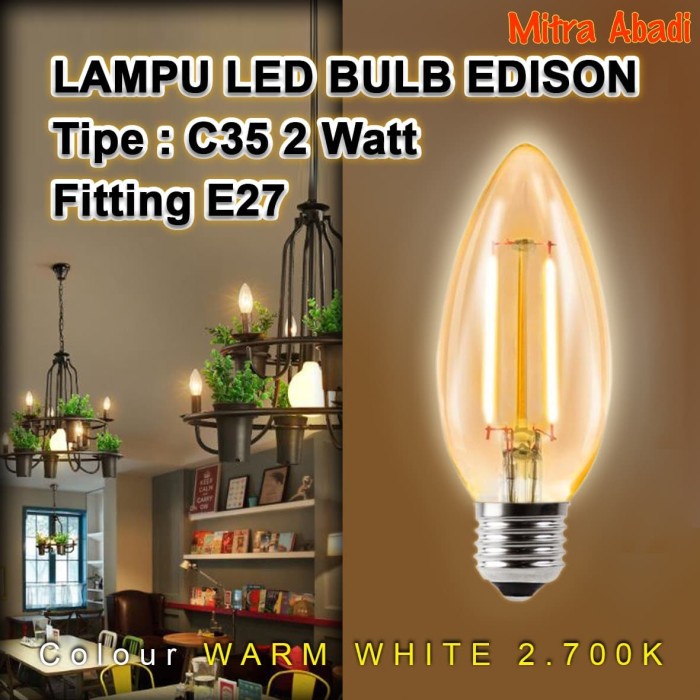 Jual Lampu Bulb LED Filamen Edison Polos Vintage C35 2 Watt/2W Fitting ...