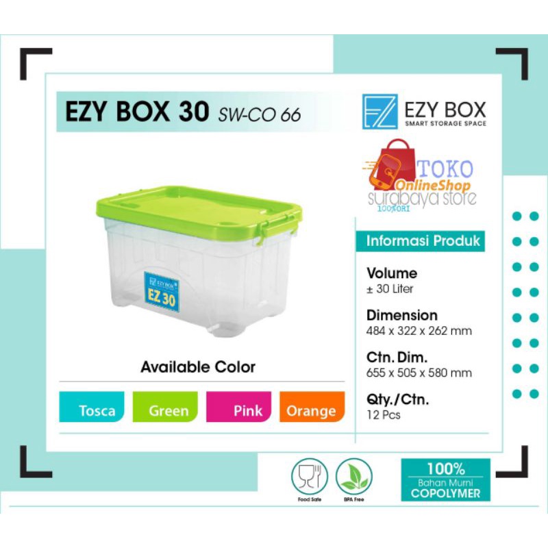 Jual smart storage box container plastik transparan BIGGY EZY 30 liter ...