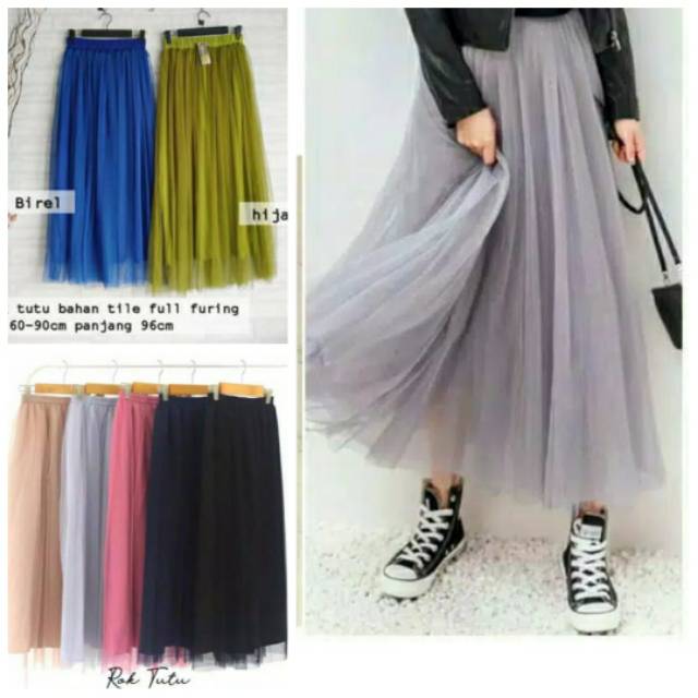 Jual AESTRI Rok tutu panjang tebal furing tile abu army botol tosca ...