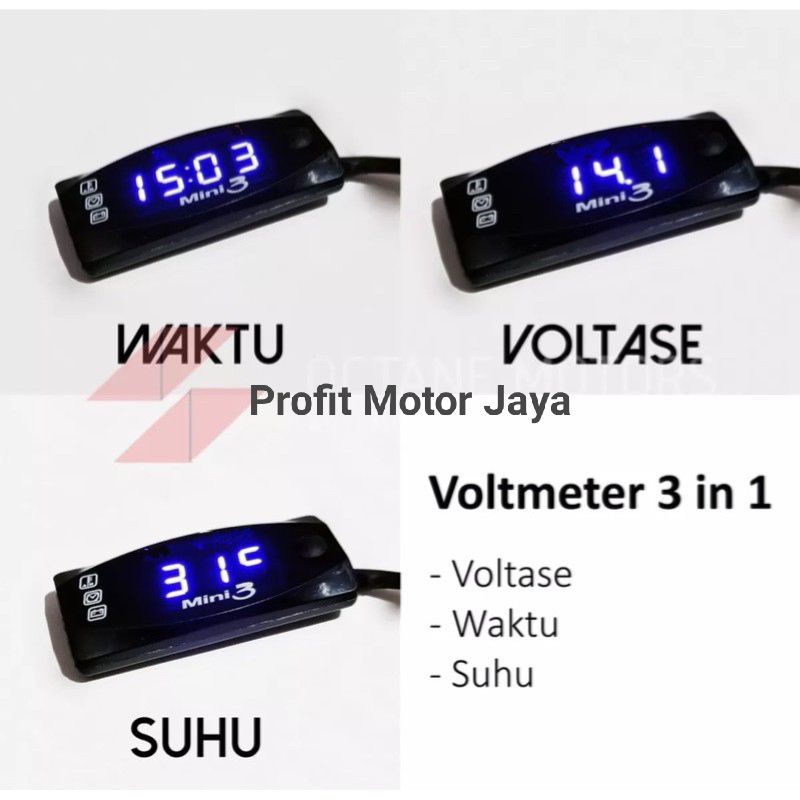 Jual Volt Meter Motor 3 IN 1 Volt Meter Aki Digital Alat Pengukur Aki Motor Waterproof | Shopee ...
