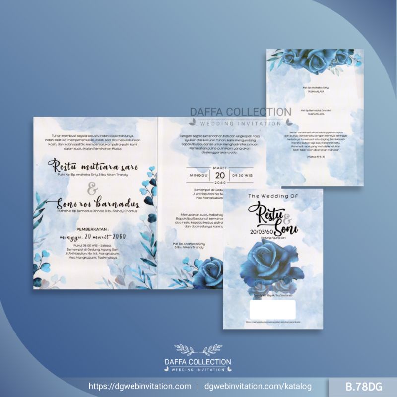 Jual Undangan Pernikahan Desain Bunga Blue B.78DG | Free Plastik, Label ...