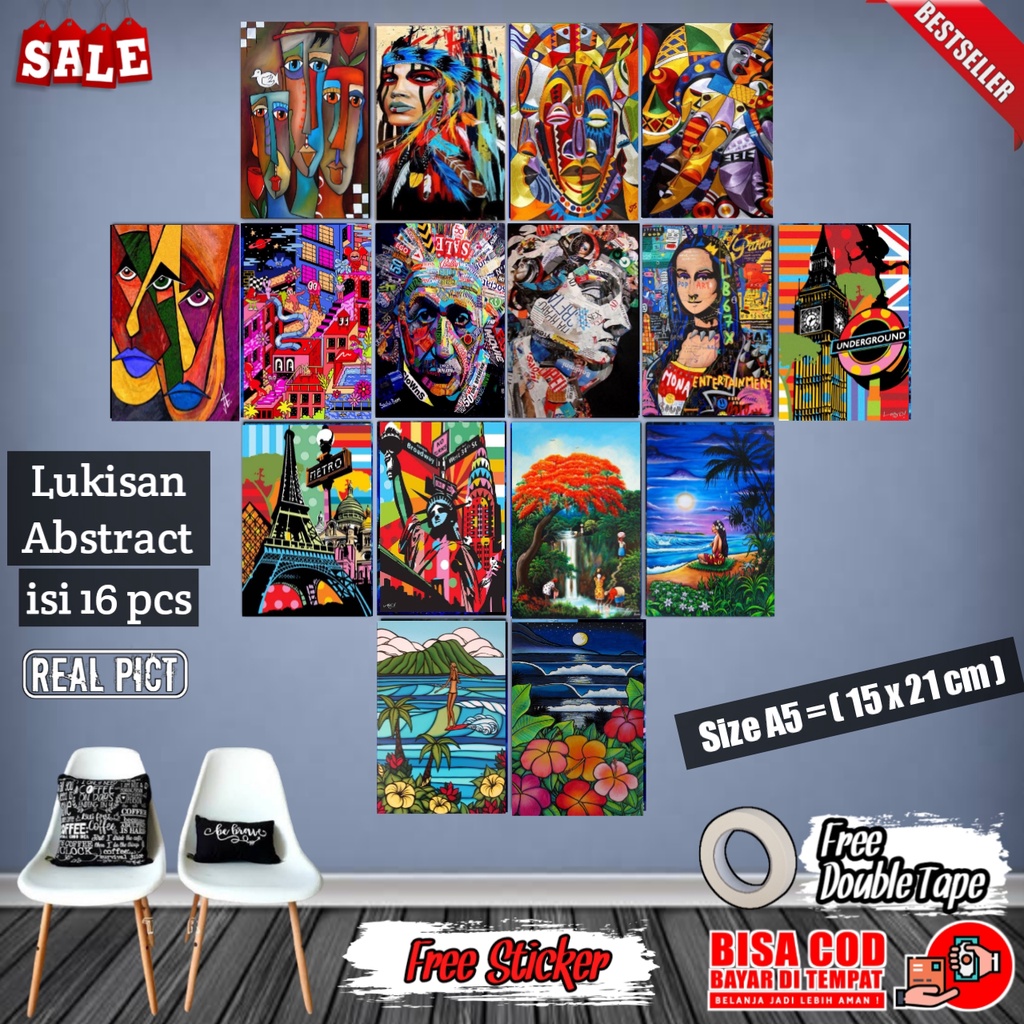 Jual Poster Dinding Aesthetic Lukisan Abstract Kekinian 1 Paket Isi 16 ...