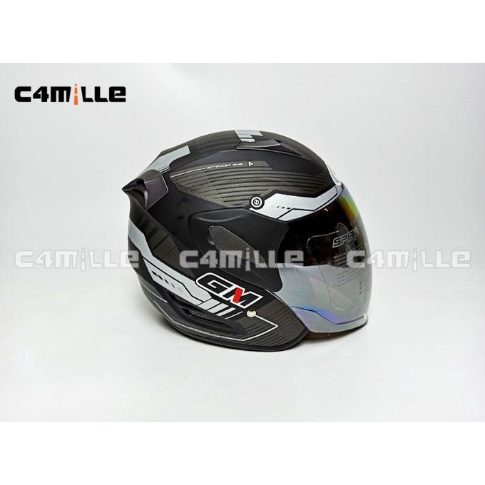Jual HELM MOTOR HELM GM FIGHTER VENDER BLACK DOFF SILVER HALF FACE HELM ...