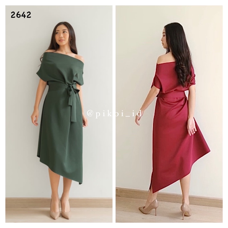 Jual Sabrina dress scuba merah hijau imlek cny / dress wanita korea ...