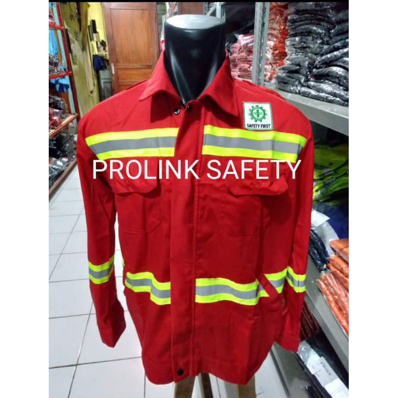 Jual SERAGAM SAFETY MERAH HSE RESLETING SCOTLIGHT 5CM HIJAU FREE LOGO ...