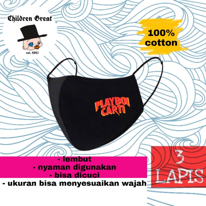 Jual Masker PLAYBOI CARTI mask rapper / kain 3ply katun 3 lapis earloop ...