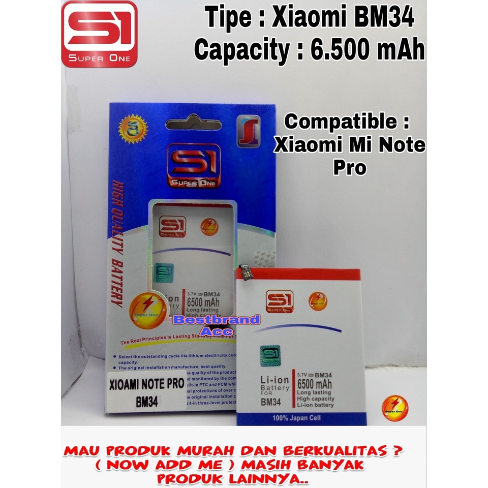 Jual Baterai Battre Bateray Xiaomi Mi Note Pro BM34 BM 34 Original Double Power Superone ...