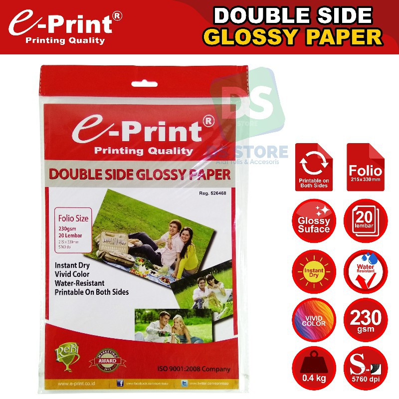 Jual Kertas Foto Dua Sisi 230 Gsm Ukuran Folio / F4 E-PRINT (Double ...