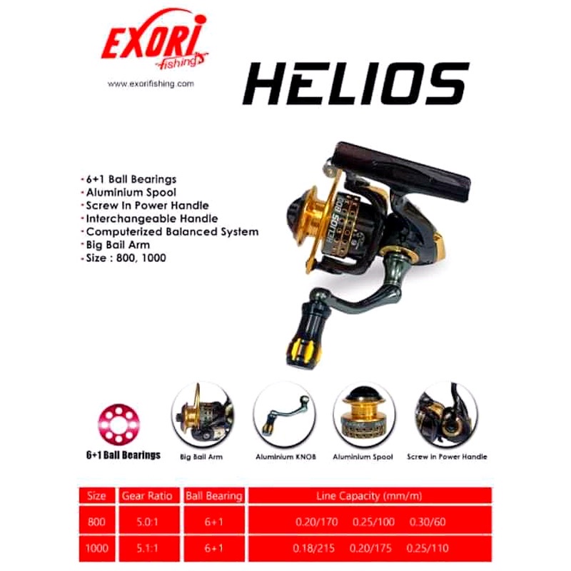 Jual REEL SPINNING EXORI HELIOS 800 / 1000 ( Power Handle ) | Shopee ...