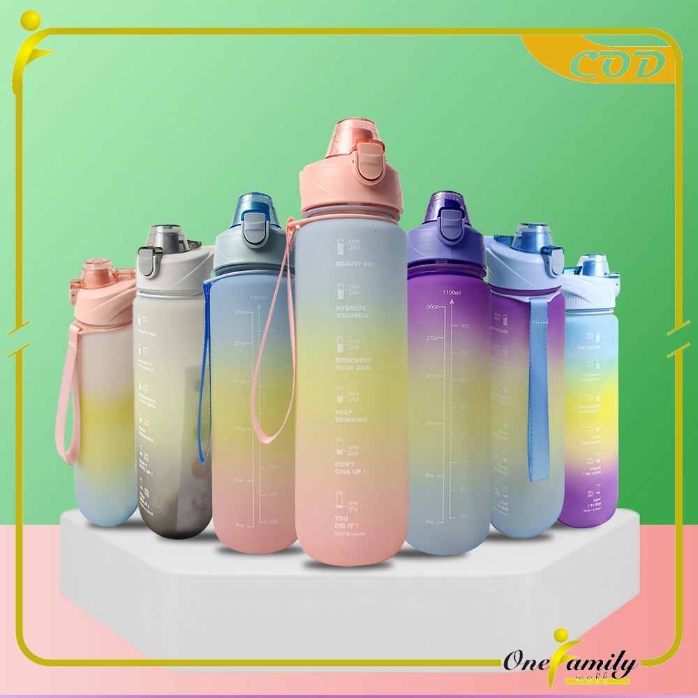 Jual ONE-C441 Botol Minum 1100ML Gradasi Warna Pastel Thumbler Penanda Waktu Food Grade Botol ...