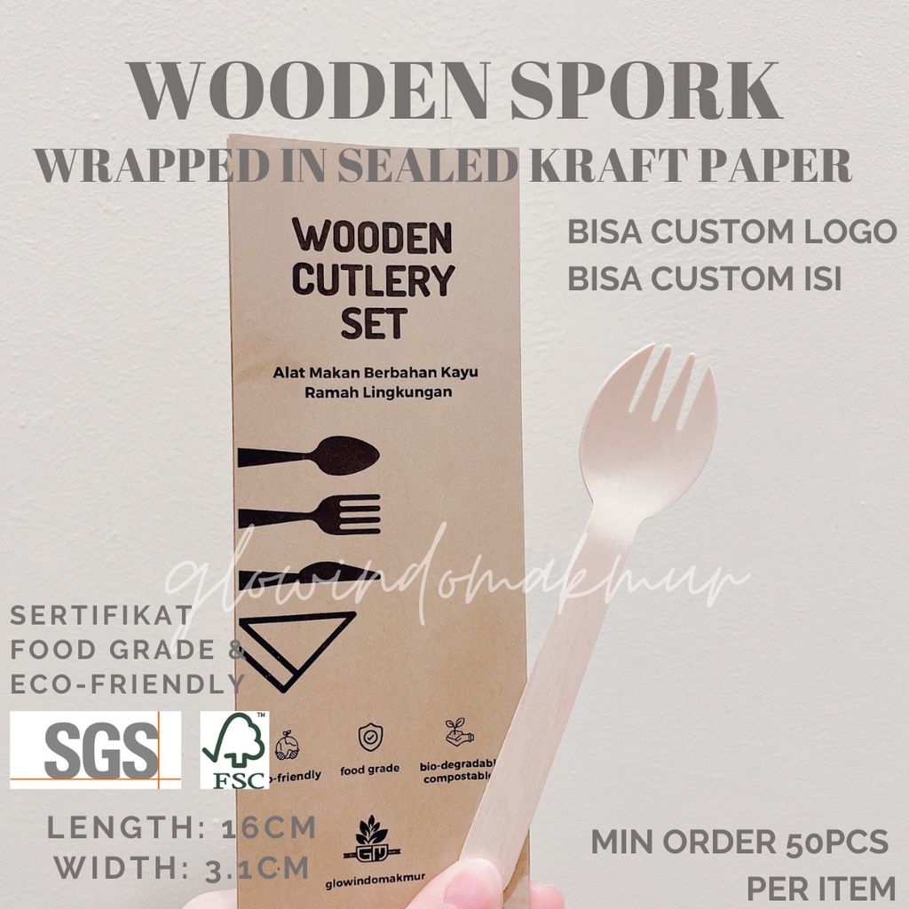 Jual SET Spork Kayu Gase Kayu 16cm Cover Kraft Paper SEALED Tertutup ...