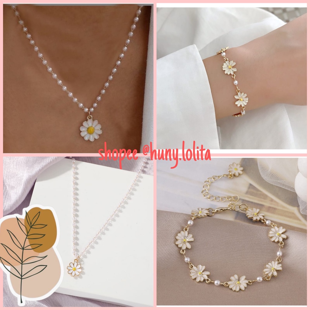Jual Kalung Mutiara Liontin Bunga Daisy Gelang Rantai Mutiara Bunga ...