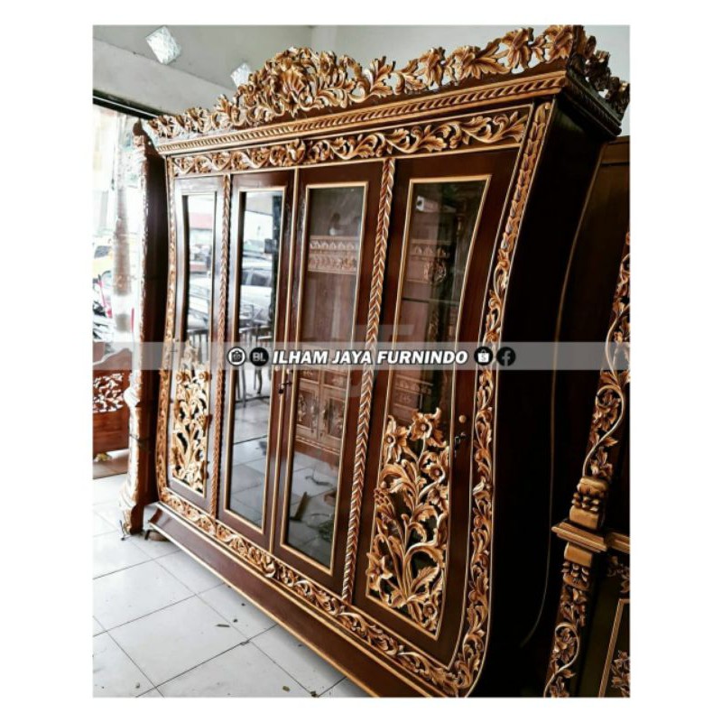 Jual ALMARI HIAS BIOLA PINTU 4 NATURAL JATI KOMBINASI GOLD JATI JEPARA ...