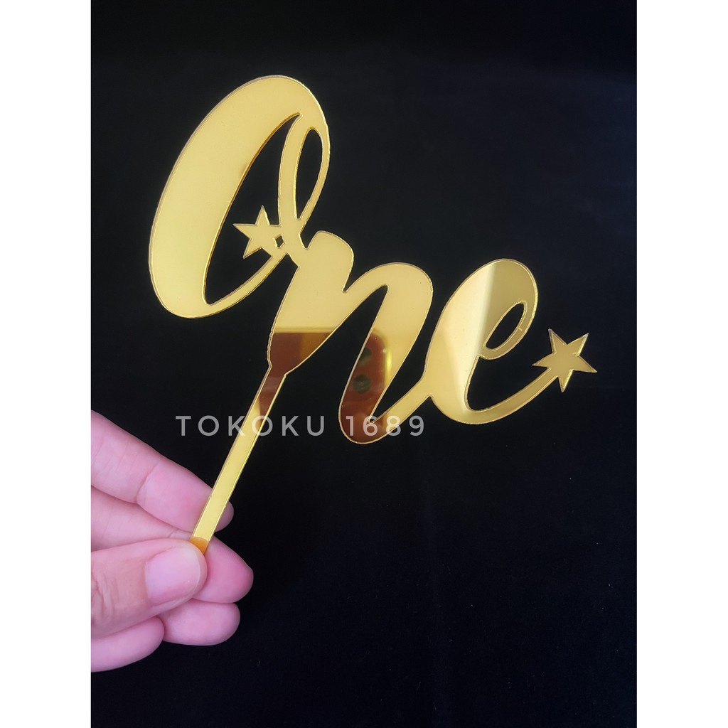 Jual Cake topper akrilik tulisan One / satu acrylic topper gold emas ...