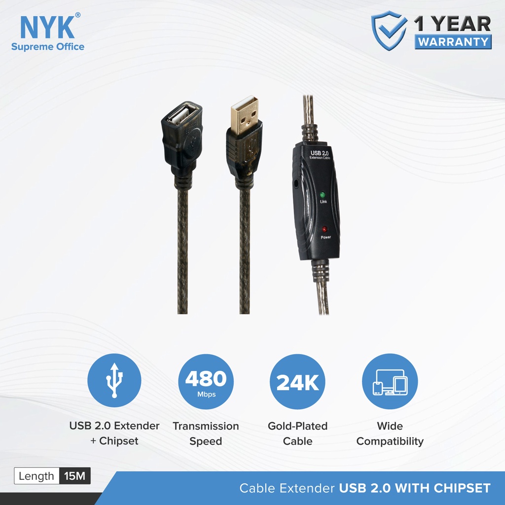 Jual NYK Kabel USB 2.0 Extender Aktif with Chipset 15 Meter | Shopee ...