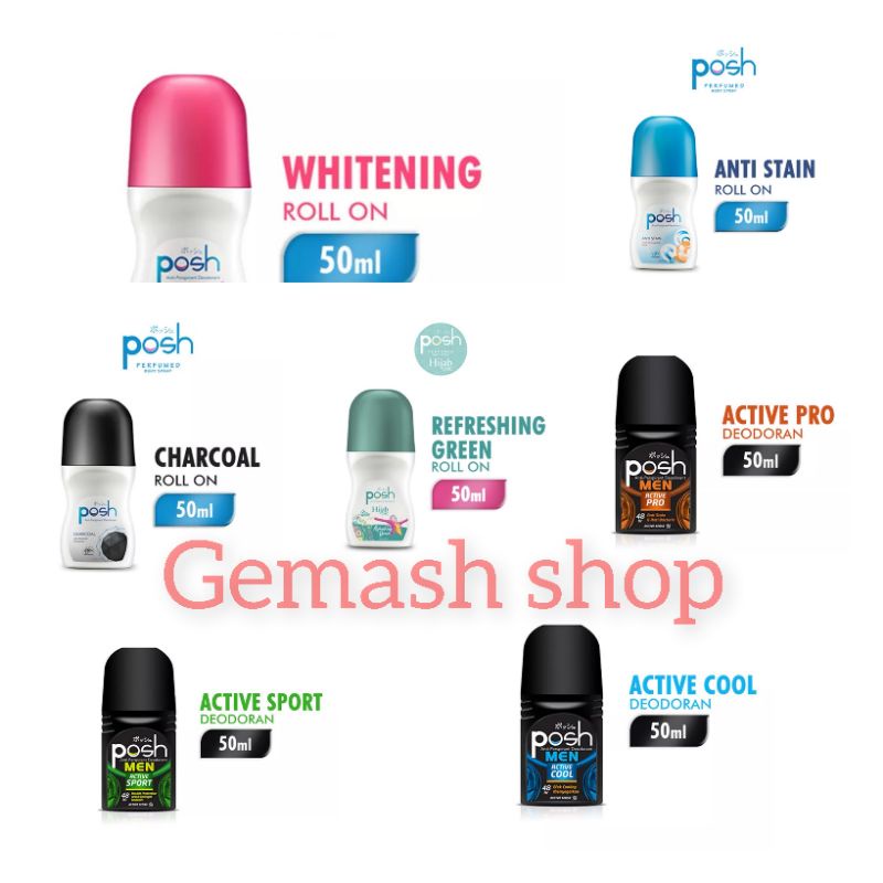 Jual posh deodorant roll on active cool/active sport/active pro/anti ...