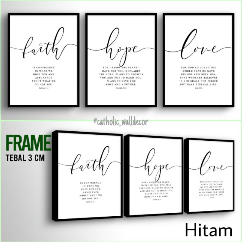 Jual Hiasan dinding Kristen Katolik Faith Hope Love poster rohani ayat ...