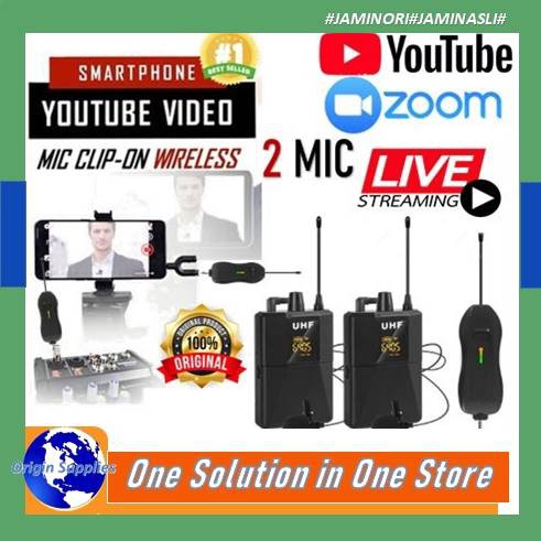 Jual Microfon Dual Mic Clip On Wireless UHF Zoom Live Vlogger HP DSLR ...