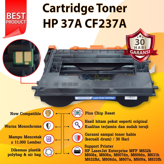 Jual Cartridge Toner Compatible 37A CF237A Printer HP M632h M608x M608n ...