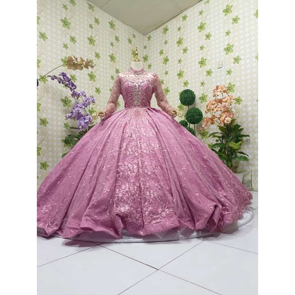 Jual Gaun pengantin barbie ekor panjang sudah full payet warna dusty ...