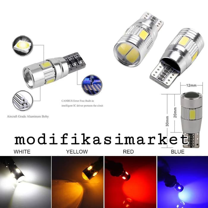 Jual LAMPU LED MOBIL SENJA T10 CANBUS 5630 5730 6 SMD MATA LENSA ...