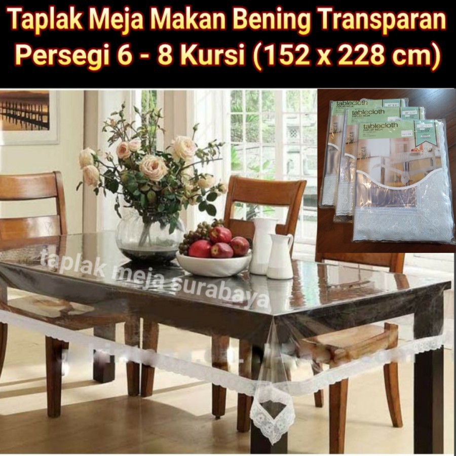 Jual Taplak Meja Makan Segi Persegi Kotak Plastik Mika Bening Transparan Cover Pelindung Meja 4 ...