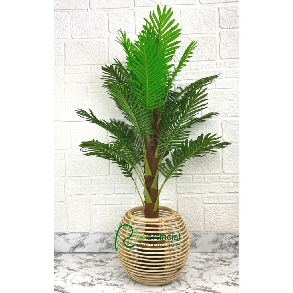 Jual Pohon Daun Palem Sikas T140 Latex Artificial Cover Pot Rotan Kupas ...