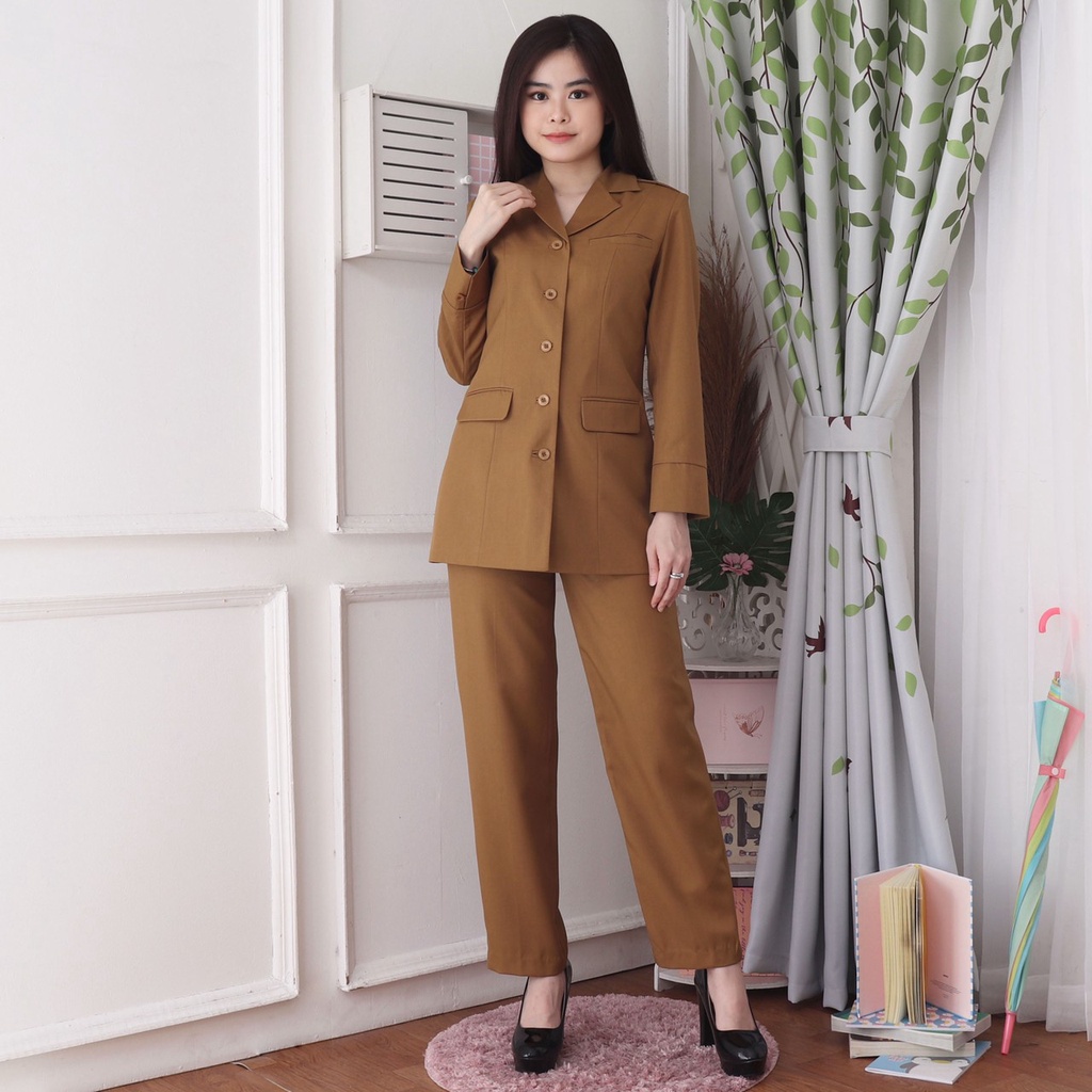 Jual B&V Blazer PNS ASN Seragam PNS Pemda Baju Dinas Setelan Jas PDH Wanita - 7009 Khaki Tua ...