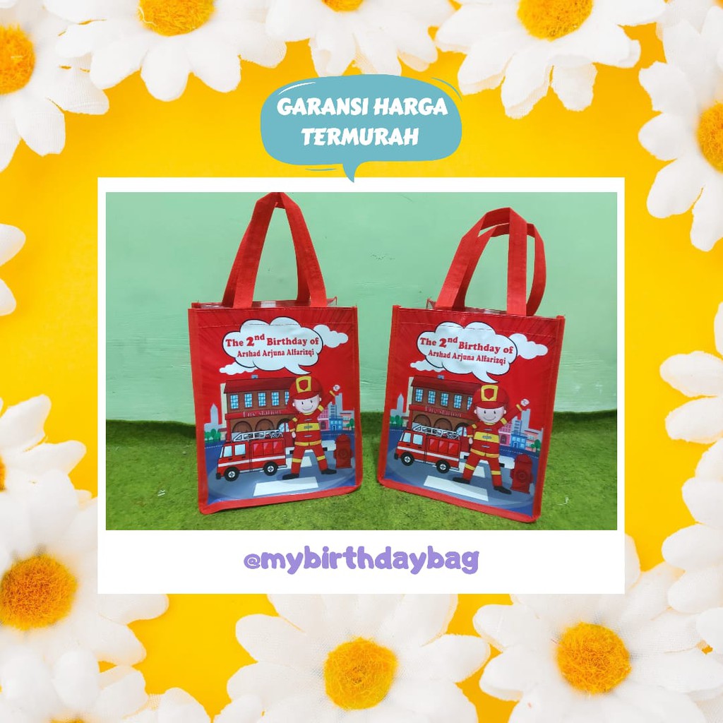 Jual Tas Ultah goodiebag fire truck / fire man / tote bag anak / goodie ...