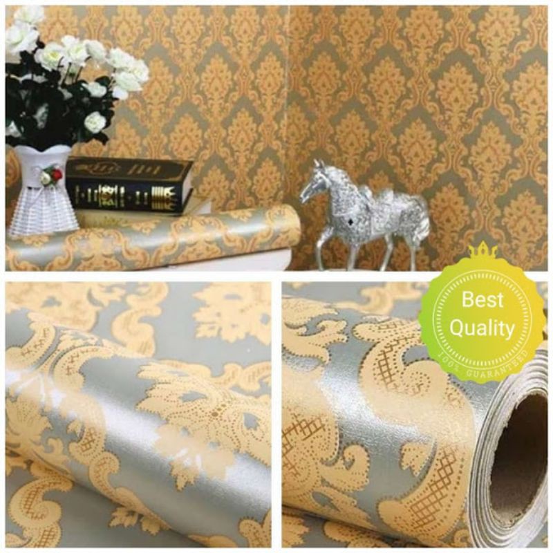 Jual grosir wallpaper sticker dinding motif batik warna abu-abu ulir ...