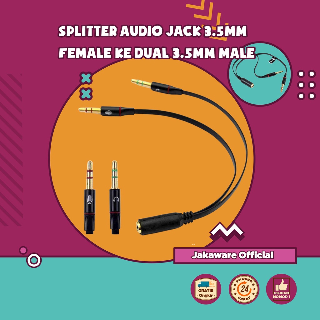 Jual SPLITTER AUDIO CABLE JACK 3.5mm FEMALE DUAL 3.5mm MALE MIC ...