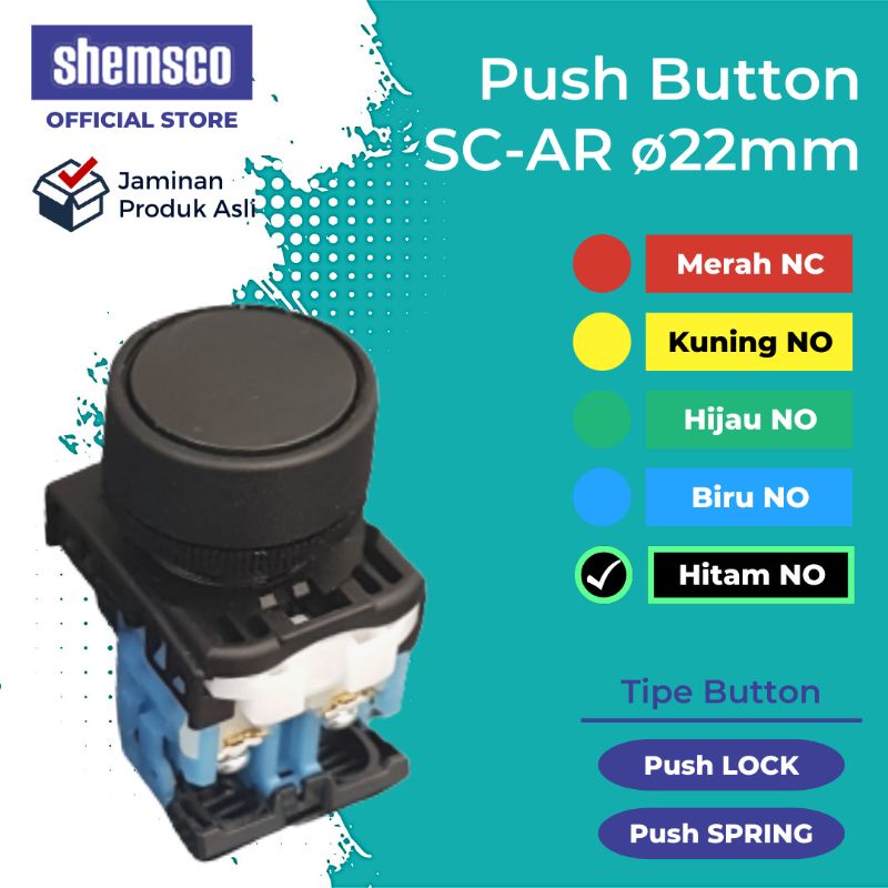 Jual 22mm Push Button Hitam Spring Lock SC-AR22-FOR-FFOR Shemsco Tombol ...