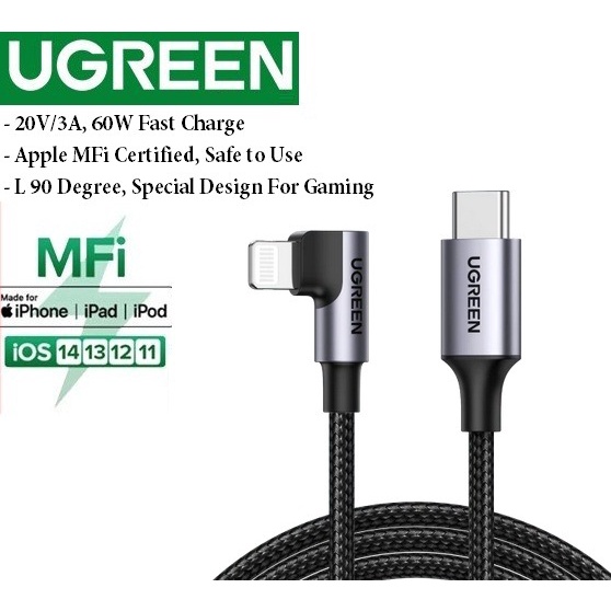 Jual Ugreen MFi USB Type C to Lightning L Degree Braided Kabel Data dan Charger iPhone | Shopee ...