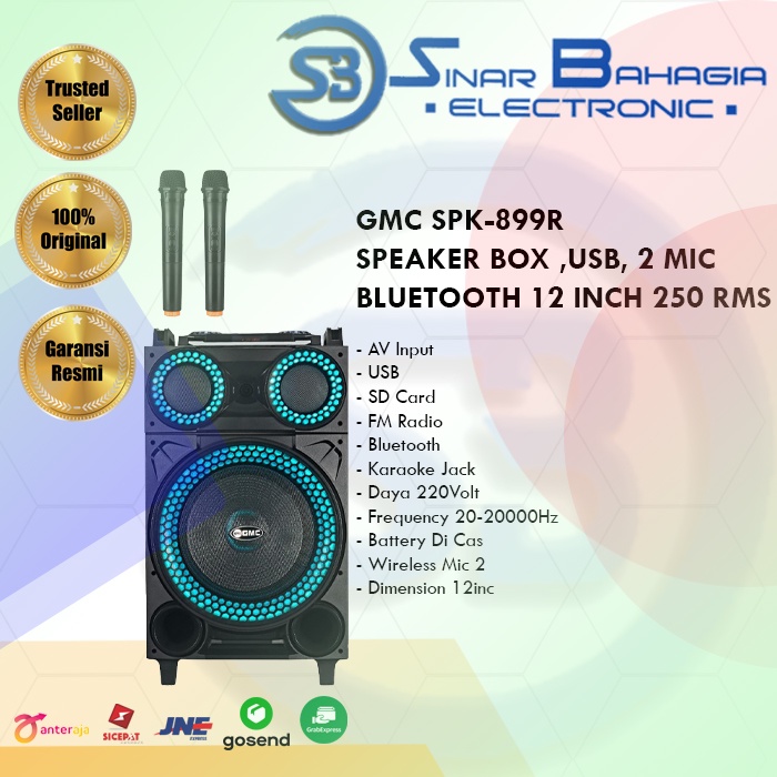 Jual GMC SPK-899R SPEAKER BOX ,USB, 2 MIC BLUETOOTH 12 INCH 250 RMS ...