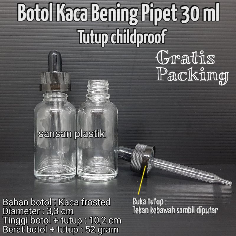 Jual Botol kaca pipet 30ml bening pipet childproof / Botol pipet ...