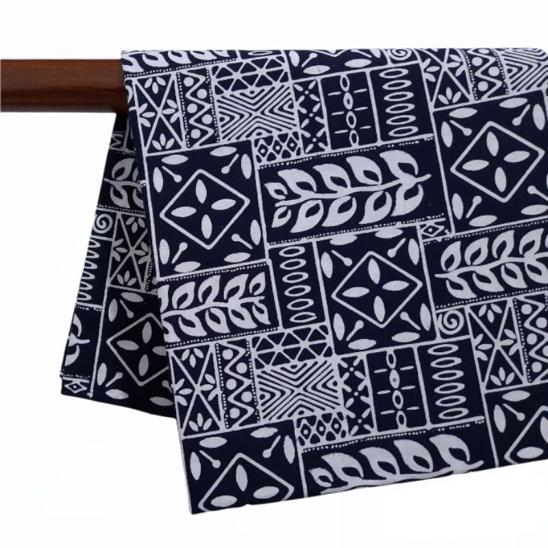 Jual kain batik cap katun sewarna hitam motif daun abstrak | Shopee ...