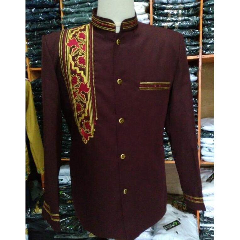 Jual Jasko Sorban Batik Merah Marun Terbaru / Jas Koko Surban Batik ...