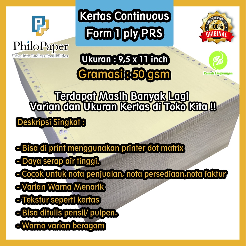 Jual Kertas Continuous Form 1 ply PRS 9,5 x 11 in | Shopee Indonesia